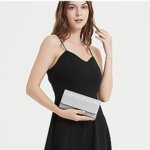 Vgift Purses for Women Evening, Formal Envelop Clutch Shiny Glitter for Party Wedding, Silver