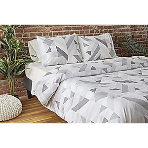Refinery29 | Ellis Geo Bedding Collection | Modern Reversible Luxury Ultra Soft Comforter, All Season Premium 4 Piece Set with Geometric Printed Design (Full/Queen, Grey)