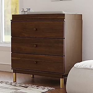 Babyletto Gelato 3-Drawer Changer Dresser with Removable Changing Tray in Natural Walnut and Brushed Gold Feet, Greenguard Gold Certified