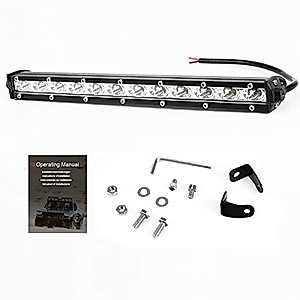 12 Inch Single Row Led Light Bar - BEAMCORN Ultra-Slim [14in w/Bracket] 80W 10000LM Combo Spot Flood Light for Offroad Trucks ATV UTV SUV Boat Waterproof