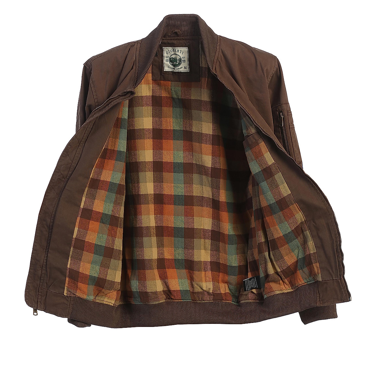 Gioberti Men's 100% Cotton Sportwear Full Zipper Twill Bomber Jacket, Brown, L