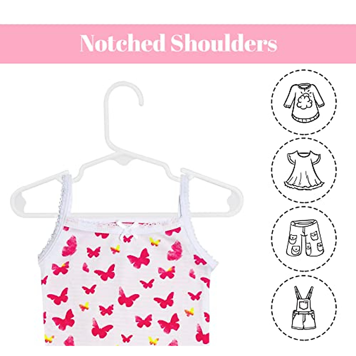 Binswloo Baby Hangers for Nursery, 30Pcs Plastic Kids Hangers, Small Children's Clothes Hangers with 8Pcs Baby Closet Dividers, Great as Infant & Toddler Hangers, 11.4 Inch, White