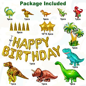 Dinosaur Birthday Party Decorations Supplies, 125Pcs Dinosaur Green Orange Blue Balloons Garland Arch Kit Happy Birthday Dino Foil Balloon Curtain for Kids Boys Dino Jungle Safari Baby Shower Party