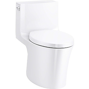 KOHLER Veil One-Piece Skirted Toilet, Dual Flush, Elongated Bowl, Skirted Trapway, White, Hidden Cord Option, Conceals Bidet Seat Cords, K-1381-HC-0