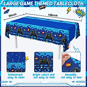 Gamer Birthday Decorations Video Game Birthday Decorations for Boys Game on Birthday Party Supplies Game Plates and Napkins Tablecloth Blue Gaming Party Decorations Men Kids Girls Level Up Party Decor