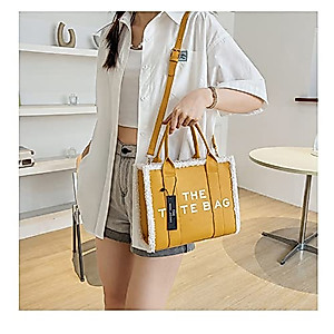 The Tote Bag for Women, Letter Handbag Tote Bag, Lamb Fur + Leather Shoulder/Crossbody Bag, for Office, Travel, School