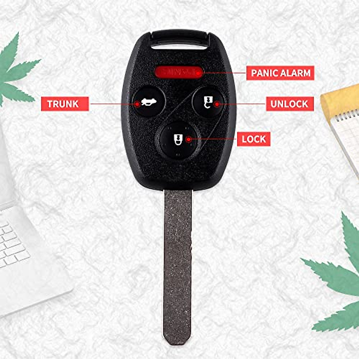 Keyless Entry Remote Control Uncut Car Key Fob for 2008 2009 2010 2011 2012 Honda Accord Sedan / 2009-2015 Pilot Remote Car Key Fob FCC ID:KR55WK49308