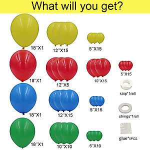 Red Blue Yellow Green Balloons Arch Kit-Different Sizes of Red Blue Yellow Green Balloons for Birthday Baby Shower Carnival Circus Party Decorations