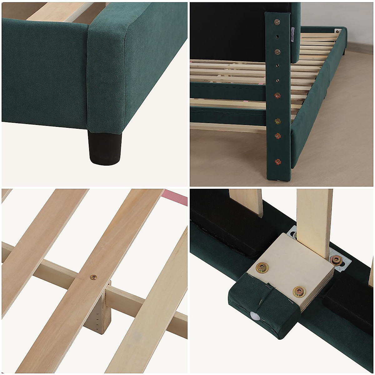 Getifun Upholstered Kids Twin Bed Frame, Velvet Wooden Kids Bed with Adjustable Headboard (Green)