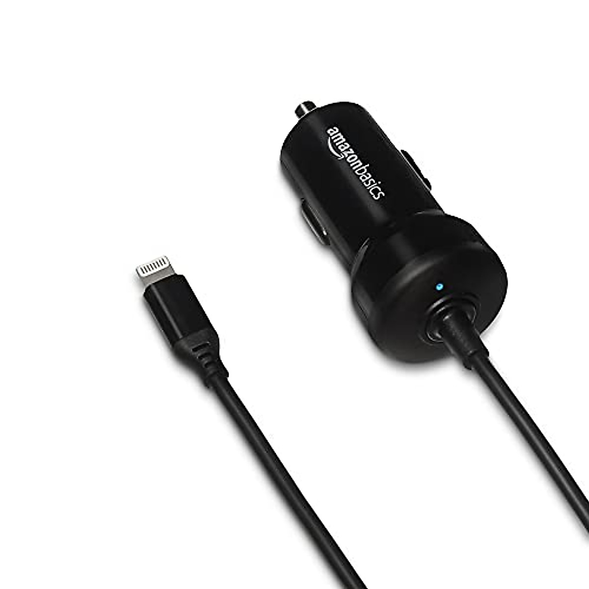 Amazon Basics Coiled Cable Lightning Car Charger - 5V 12W - 1.5 Foot, Black, 5-PACK