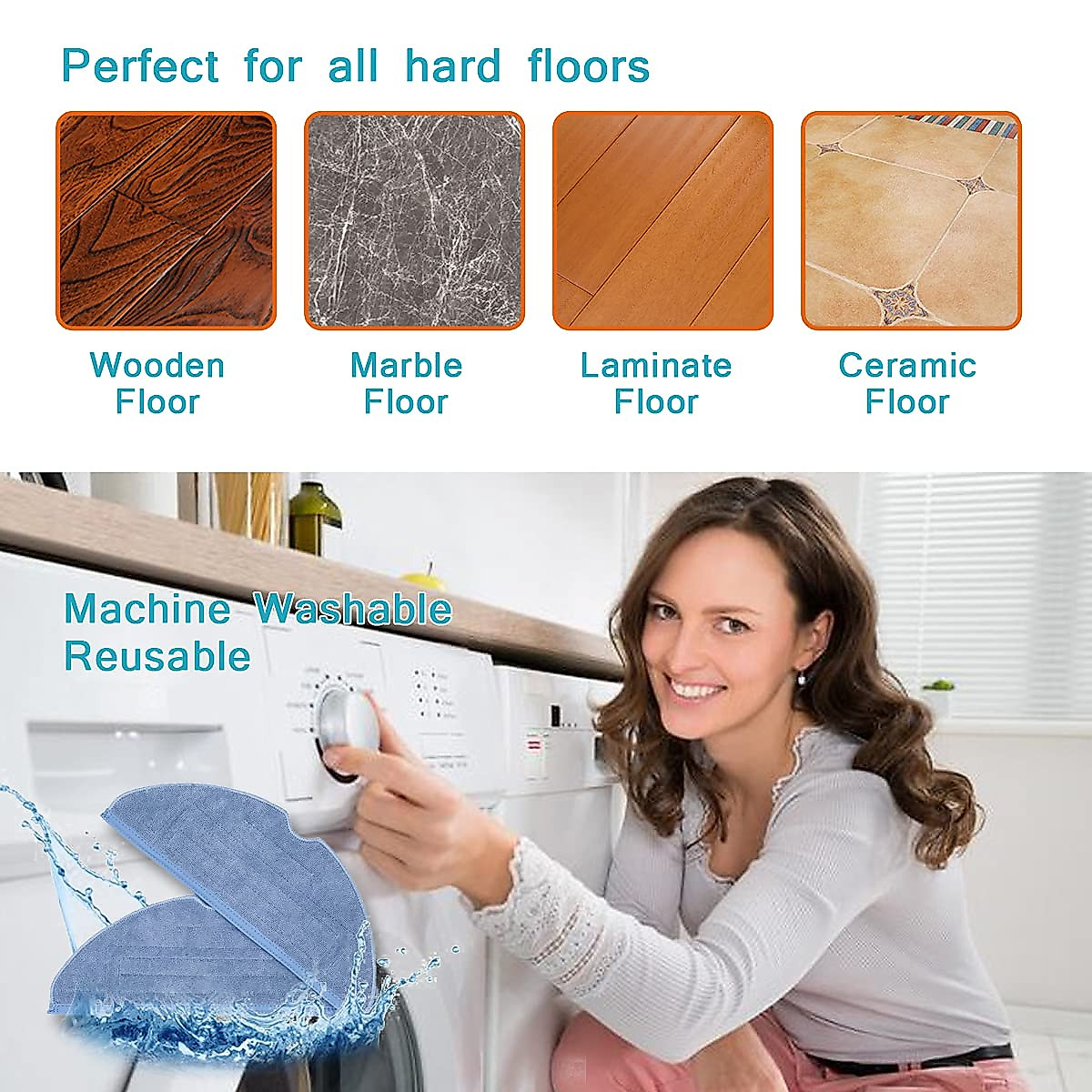 Home Times Vacuum Mop Replacement Pads for Roborock T7S T7S Plus S8/S8+/S7/S7MaxV,S7 MaxV Plus Reusable Hard Floor Cloth Expert Wet Replacement Microfiber Soft Pad (8)