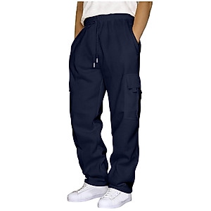 GIERIDUC Outdoor Joggers Fleece Pants for Men Cotton Tactical Cargo Pants Mens Corduroy Flare Pants Mens 44 Waist Trousers Tailored Track Pants Cuffed Track Pants Trousers for Gym Navy-d