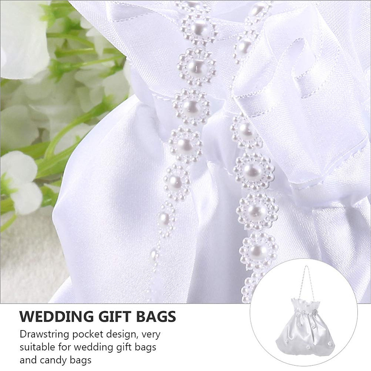 2Pcs Satin Bridal Wedding Money Bag White Bridal Bridesmaid Satin Flower Decorated Bag Handbag with Pearl for Dance Bridal Purse Wedding Supplies