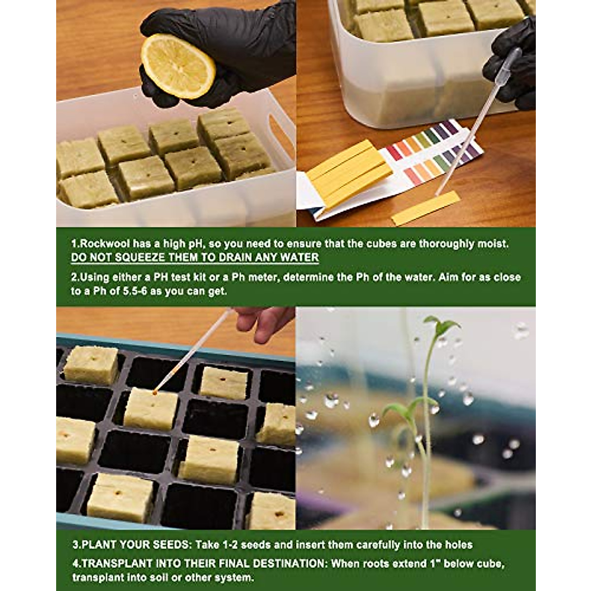 BIOMAND 1.5” Rockwool Starter Plugs for Hydroponics, Rockwool Grow Cubes, 2 Sheets of 49 Plugs, 98 Plugs Total