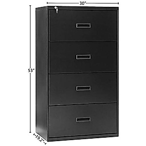 HON Filing Cabinet - 400 Series Four-Drawer Lateral File Cabinet, 30w x 19-1/4d x 53-1/4h, Black, (434LP)