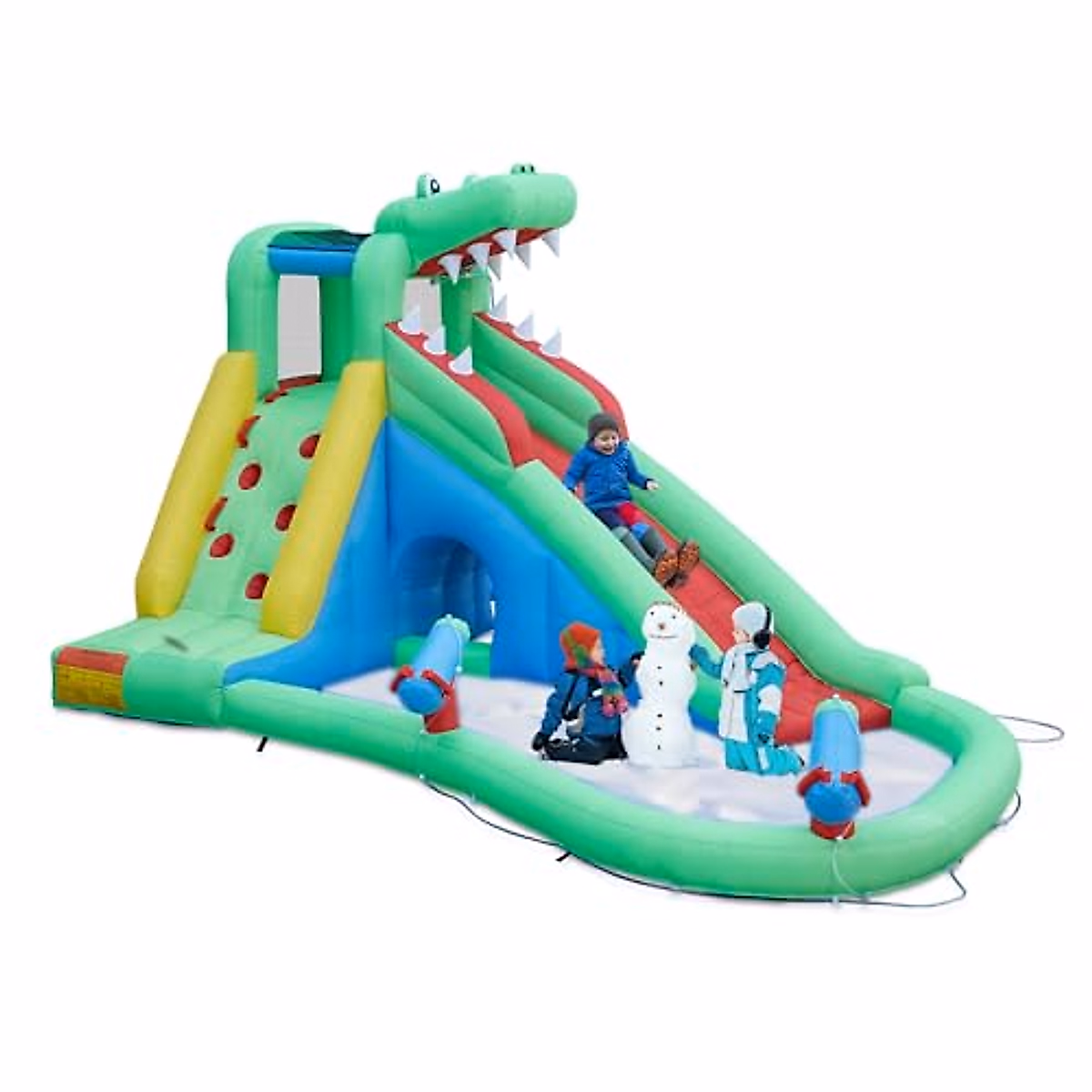 Inflatable Water Slides for Kids - Kinsuite Inflatable Bounce House Water Slide w/Jumping Area Climbing Wall Water Cannon Splash Pool Tunnel Indoor Outdoor Play (with 680W Air Blower)