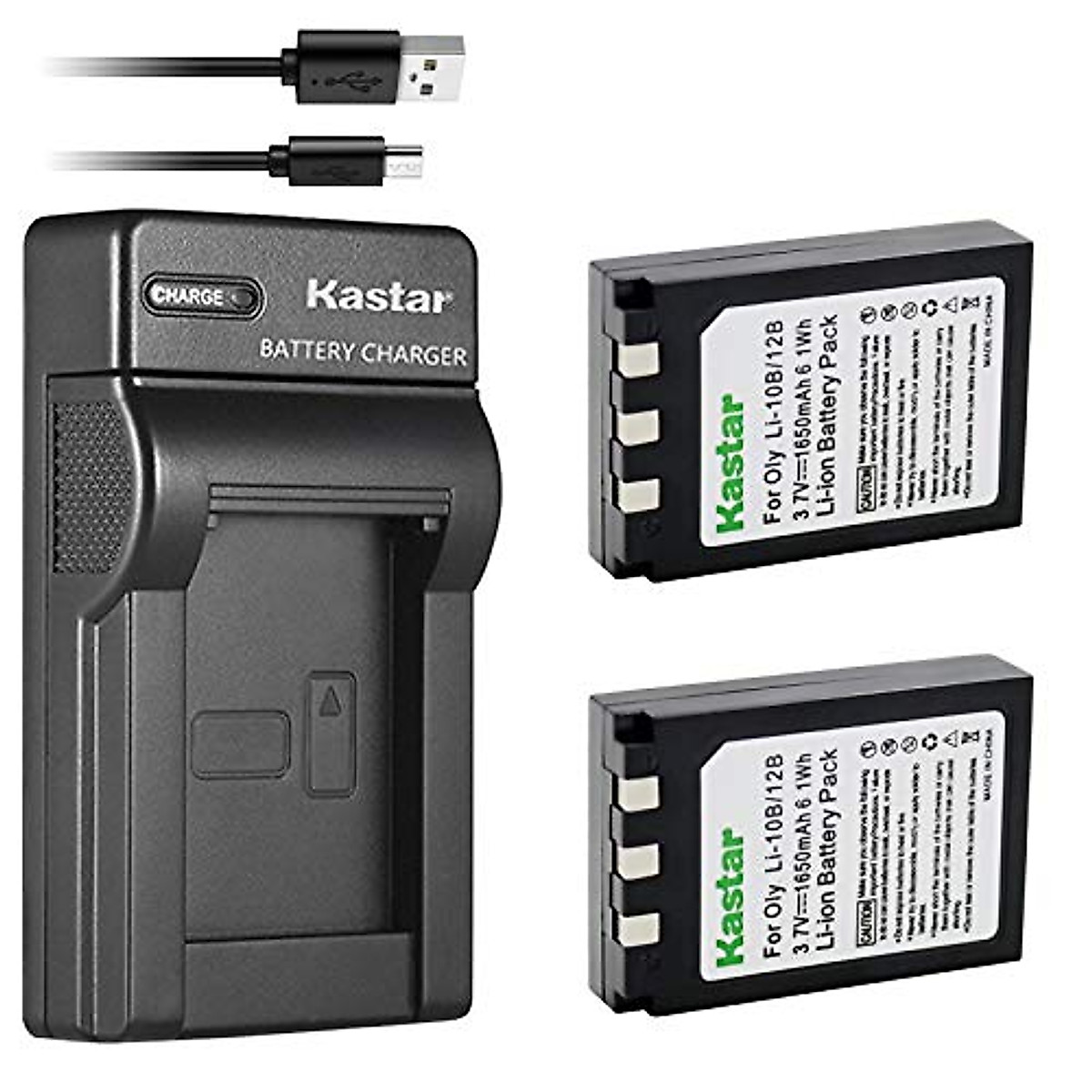 Kastar Battery (X2) & Slim USB Charger for Olympus LI-10B, LI-12B and Olympus Stylus 300, 400, 500, 600, 800, C-50, 60, 70, 470, 760, 770, 5000, Camedia Series, Sanyo Xacti Series Camera