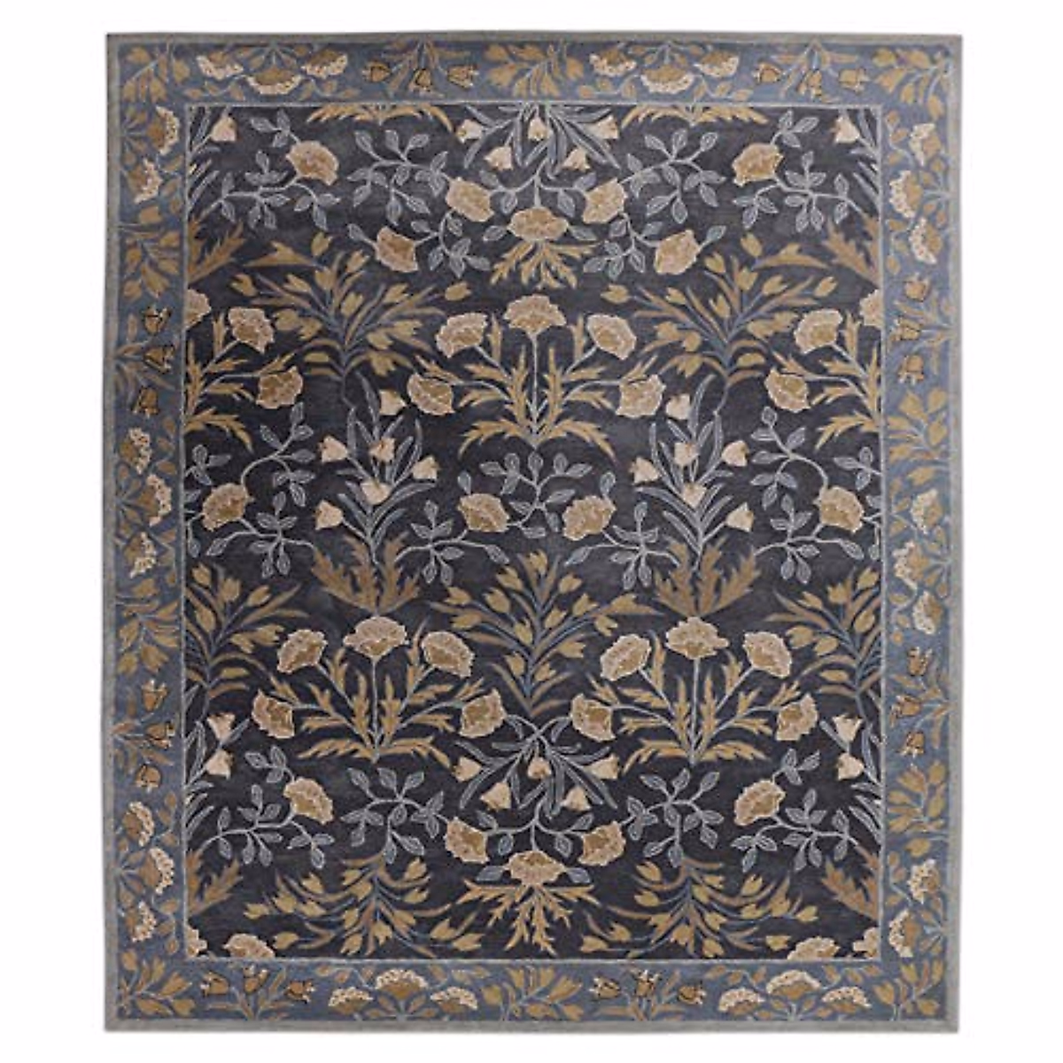 Old Hand Made Floral Blue Tulip Traditional Persian Oriental Woolen Area Rugs (9'x12')