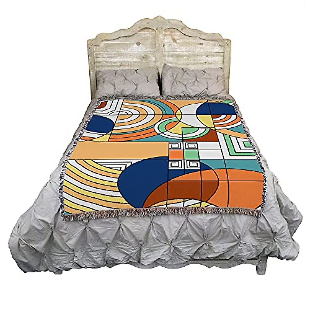 Pure Country Weavers Frank Lloyd Wright Hoffman Pinwheel Blanket - Mission Prairie School Style - Gift Tapestry Throw Woven from Cotton - Made in The USA (72x54)