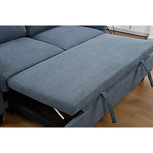 ZIGHTH 69'' Convertible Queen Size Sleeper Sofa Bed, Modern Linen Loveseat Sofa Couch with Pull Out Bed and Adjustable Backrest for Living Room. Blue