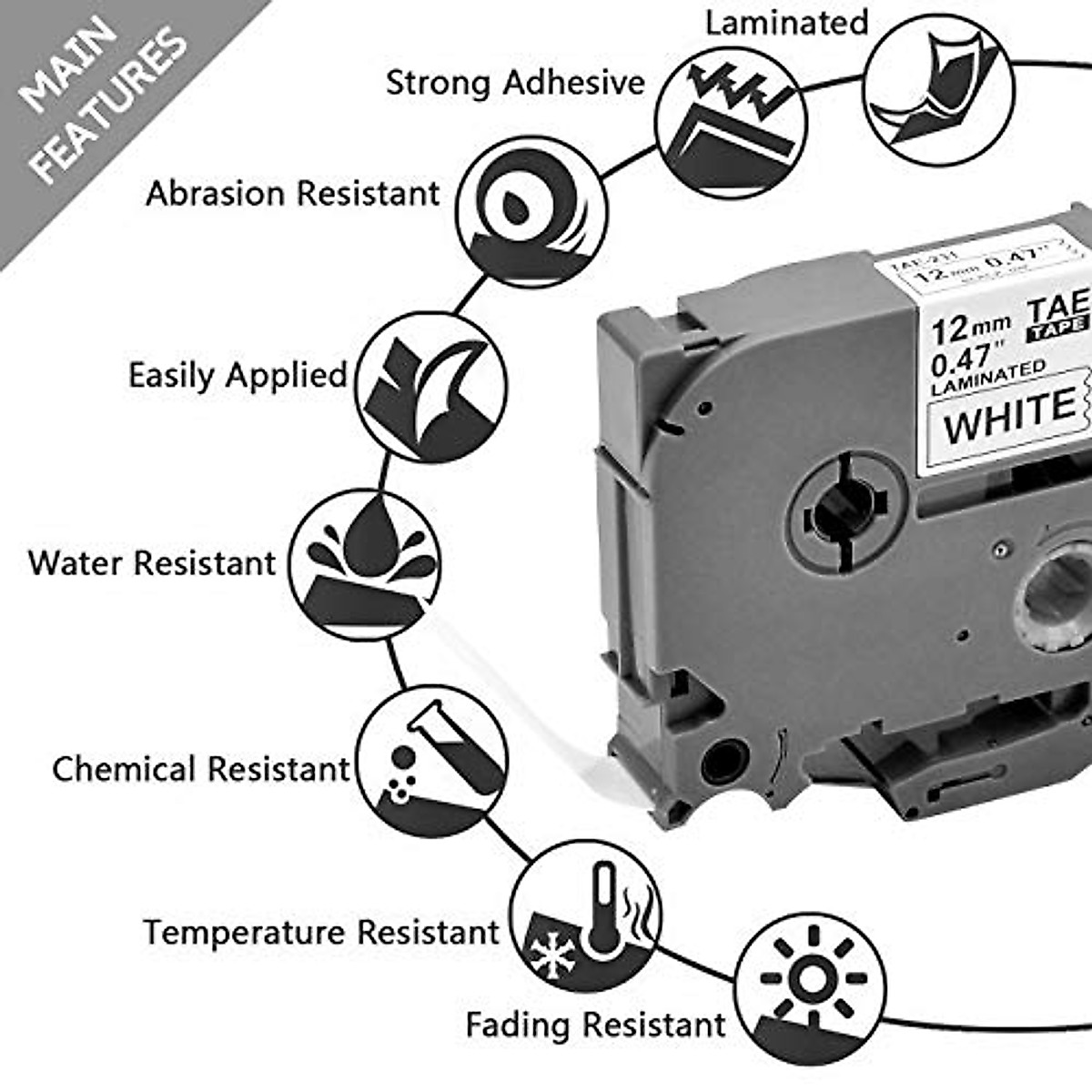 10-Pack Label Maker Tape TZe231 12mm 0.47 Inch Laminated White Tz Tape Replacement for Brother P-Touch Label Maker Tape Compatible with PT-D210 PT-H110 PT-D600 PT-1230PC PT-1280