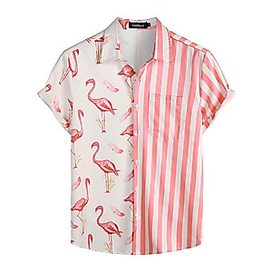 VATPAVE Mens Flamingo Hawaiian Sets Casual Short Sleeve Button Down Shirts Beach Outfits Large Pink Flamingo Shirt and Shorts