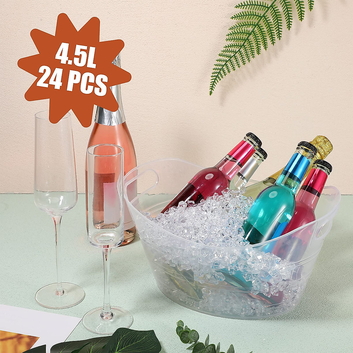 Norme 24 Pcs Oval Storage Tub with Handles, 4.5L Plastic Ice Bucket Wine Beer Champagne Bottle Drink Cooler Tub for Parties Beverage, Storage Basket (Clear,24 Pcs)