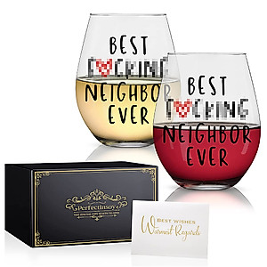 Perfectinsoy Best Neighbor Ever Wine Glass Set of 2, Funny Novelty Neighbor Wine Glass, Housewarming Gift for Neighbor, New Home Owner, Friends, Women, Social Distancing Gift