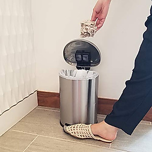 iTouchless SoftStep 2 Gallon Small Semi-Round Bathroom Step Trash Can with Removable Inner Bucket and AbsorbX Odor Filter, Stainless Steel, 7 Liter Pedal Garbage Bin for Bedroom, Office Cubicle