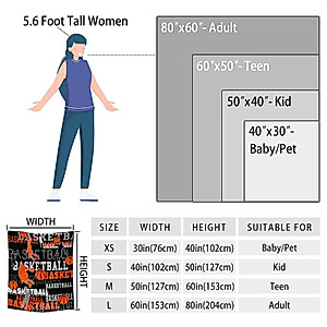 Mercuryelf Basketball Throw Blanket - Soft, Fuzzy & Warm - 60x80 Inches Flannel Blankets for Bed, Couch - Black Sports Throws Gift for Adults