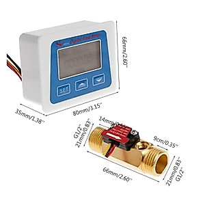 Flow Meter Digital LCD Display Water Flow Sensor Meter Flowmeter Totameter Temperature Time Record with G1/2" Flow Sensor with Backlight High Stability and Convenient Operation