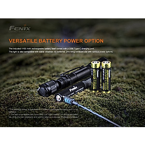 Fenix LD22 v2.0 AA Flashlight, 800 Lumen Rechargeable Penlight for EDC, Compatible with 2X AA Batteries with LumenTac Battery Organizer