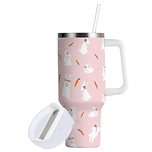 MCHIVER Easter Bunnies 40 oz Tumbler with Handle and Straw Stainless Steel Vacuum Water Bottle Leak-proof Travel Coffee Mug Thermos Water Bottle for Iced Tea Coffee