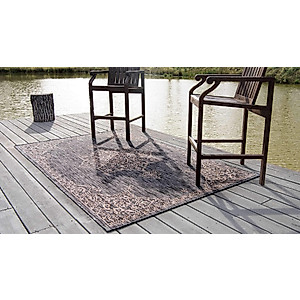 Unique Loom Outdoor Traditional Collection Area Rug - Antique (4' 1" x 6' 1" Rectangle, Charcoal Gray/ Natural)