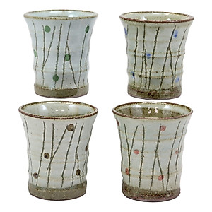 Ebros Gift Japanese Colorful Catkins Pussy Willows Natural Glazed Porcelain 5oz Drink Coffee Tea Cup Set of 4 Made In Japan Artistic Pottery Decor Of Asian Fusion Decorative Earthenware Drinking Cups
