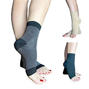 KEVVI Ankle Compression Socks - Relieve Foot Pain & Swelling - Open Toe - Unisex (Grey, L)