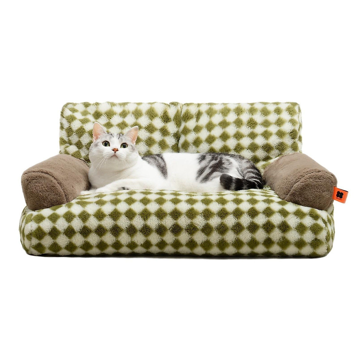 MEWOOFUN Pet Couch Bed, Washable Cat Beds for Medium Small Dogs & Cats up to 25 lbs, Dog Beds with Non-Slip Bottom, Fluffy Cat Couch, 26×19×13 Inch (Green)