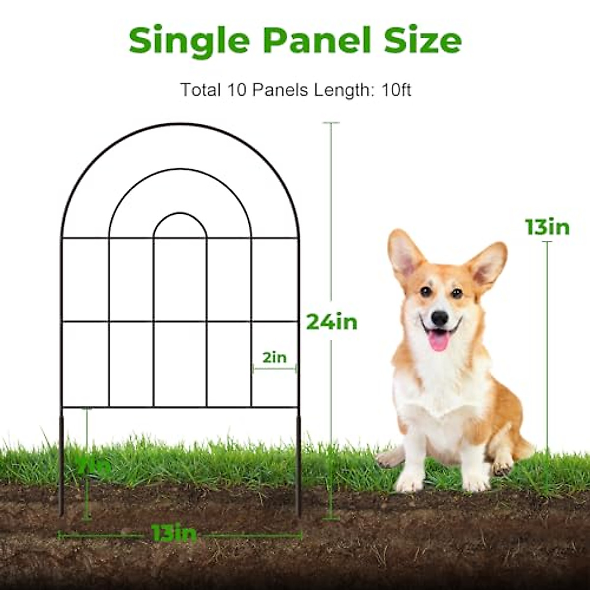 inpowerus Decorative Garden Fence 10 Panels Metal Rustproof No Dig Fencing Easy Use Animal Barrier for Small Dogs Flower Bed Yard Plant Decor, 24in(H) x 10ft(L) Arched