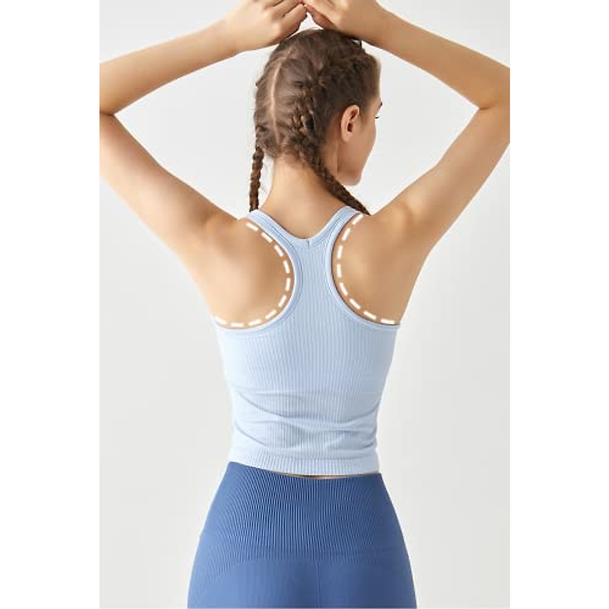 Women's Crop Yoga Racerback Tank Tops Built in Sports Bra Exercise Tops Workout Shirts Blue S