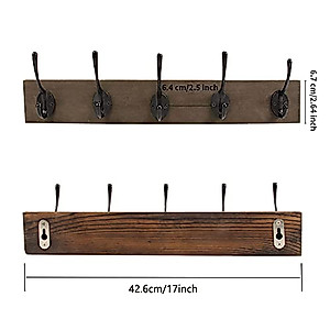 BEIUTAO Coat Rack Wall Mounted, Wooden Board Coat Rack with 5 Coat Hooks, Heavy Duty, Wall Hooks for Coat Towel Bags, Entryway, Bathroom (Black, 2 Packs)