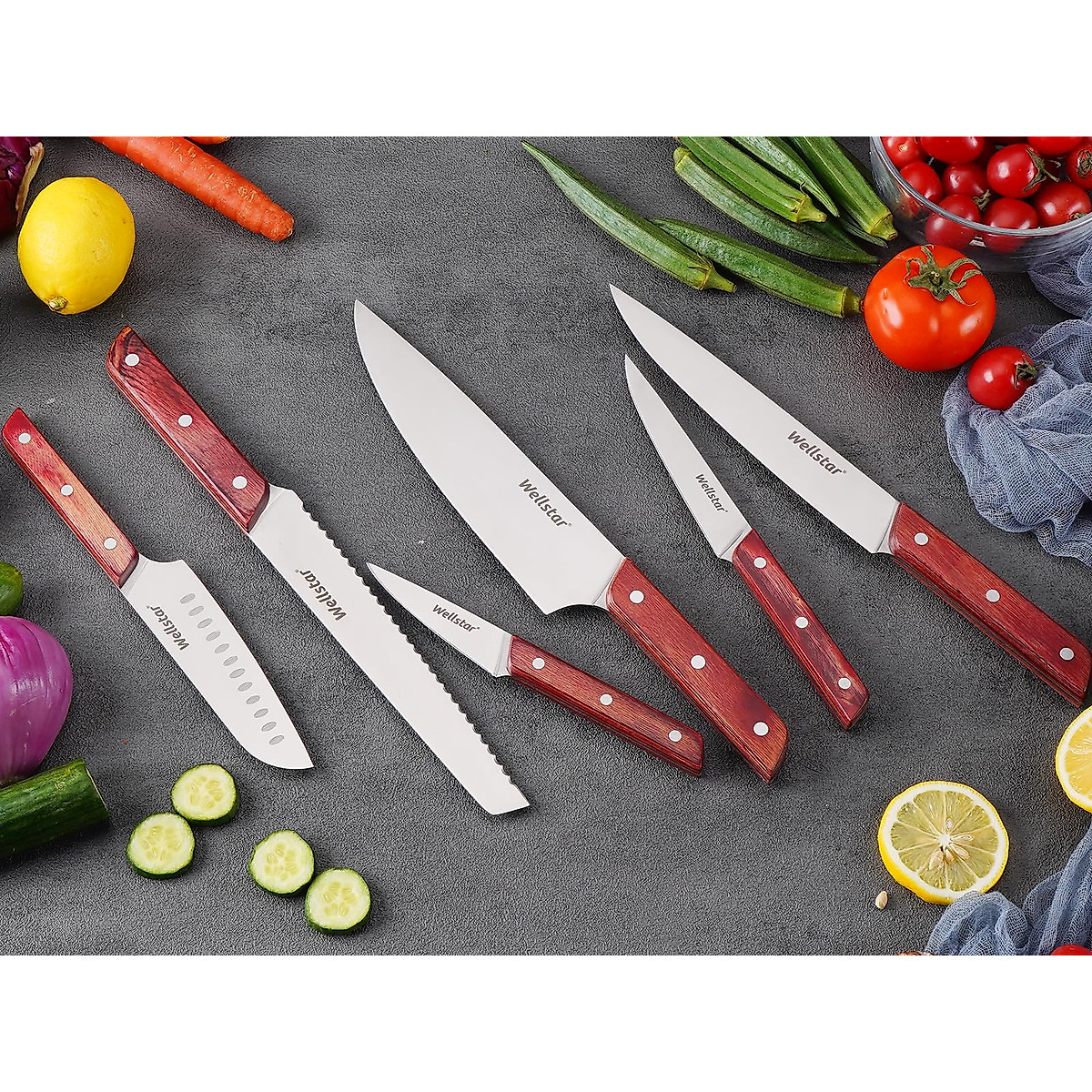 Chef Knives Set, 6-Piece Kitchen Knife Set, Sharp Professional Cooking Knives with High-Carbon-Stainless-Steel Blades