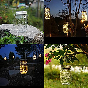 Solar Mason Jar Lights,8 Pack 30 Led Hanging String Fairy Jar Solar Lantern Lights for Outdoor Patio Garden Yard and Lawn Decoration（Hangers and Jars Included）