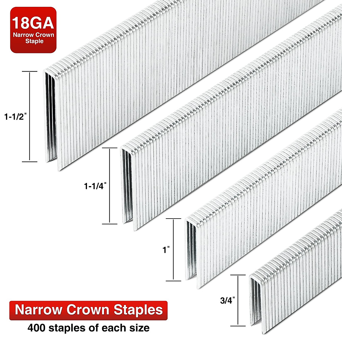 SHALL 3600 Counts 18 Gauge Narrow Crown Staples & Brad Nails, Heavy Duty Galvanized 1/4" Narrow Crown Staples (3/4" 1" 1-1/4" 1-1/2"), Brad Nails (1" 2"), for Pneumatic, Electric Stapler/Brad Nailer