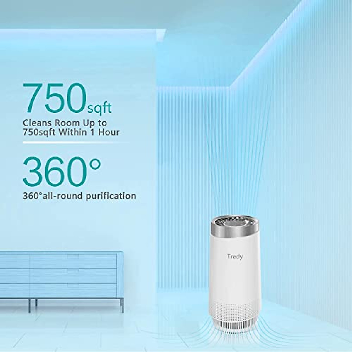 TREDY HEPA Filter Air Purifier for Home Large Room, H13 True HEPA Filter for Smoke, Dust, Hair, Pet Dander, Pollen, Ozone Free, Quiet, TD-1300