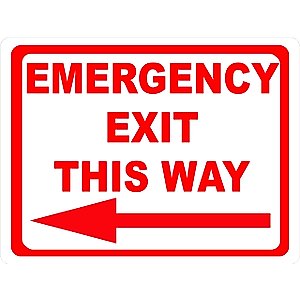 Emergency Exit This Way With Left Arrow Sign. 18x24 Metal.