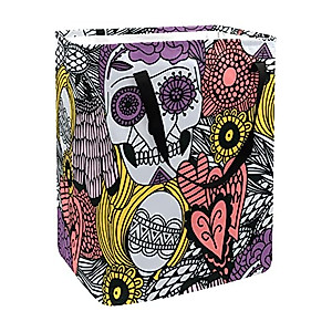 Mexican Skull Flower Print Collapsible Laundry Hamper, 60L Waterproof Laundry Baskets Washing Bin Clothes Toys Storage for Dorm Bathroom Bedroom