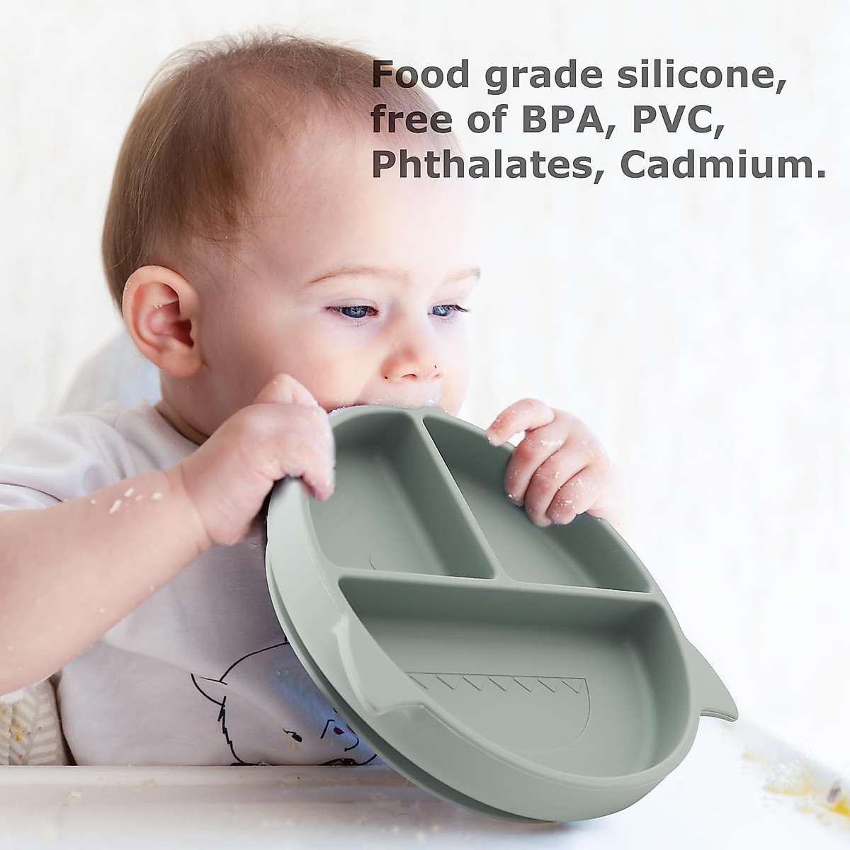 Andy Bear Suction Plates for Baby Silicone Plates Divided, Baby Led Weaning Supplies, Silicone Baby Plates for Toddler, Baby Dishes, BPA Free (Sage)