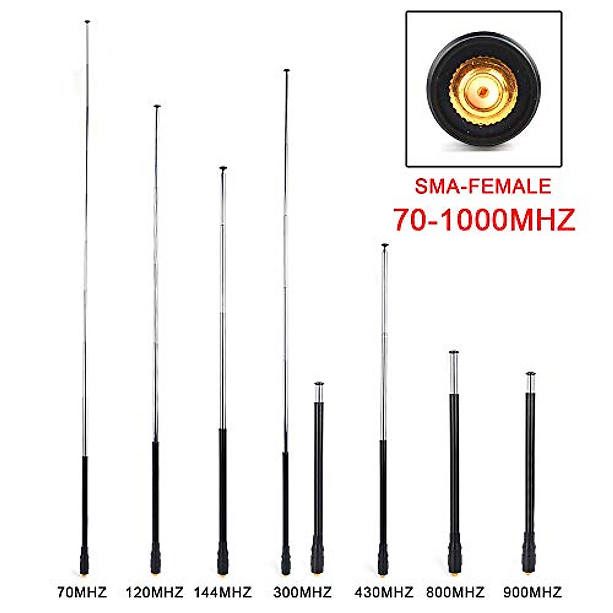 HYS 70-1000MHz Wide Band Telescopic Antenna SMA-Female Mobile Radio Antenna for BaoFeng UV5R UV5RE BF-888S Series Kenwood/HYT/LINTONT Series Two Way Radios HT Scanner
