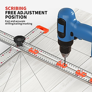 2024 Newest Adjustable 2-in-1 Drilling Positioning Ruler, Cabinet Hardware Jig,T Square Ruler Cabinet Handle Jig, Woodworking Ruler, Cabinet Drawer Door Hole Drilling Template (25inch)