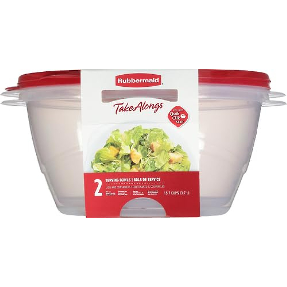 Rubbermaid TakeAlongs Serving Bowl Food Storage Containers, 15.7 Cup, Tint Chili, 2 Count